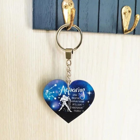 Accessories | New Zodiac Universe Blue Heart Aquarius Keychain | Poshmark